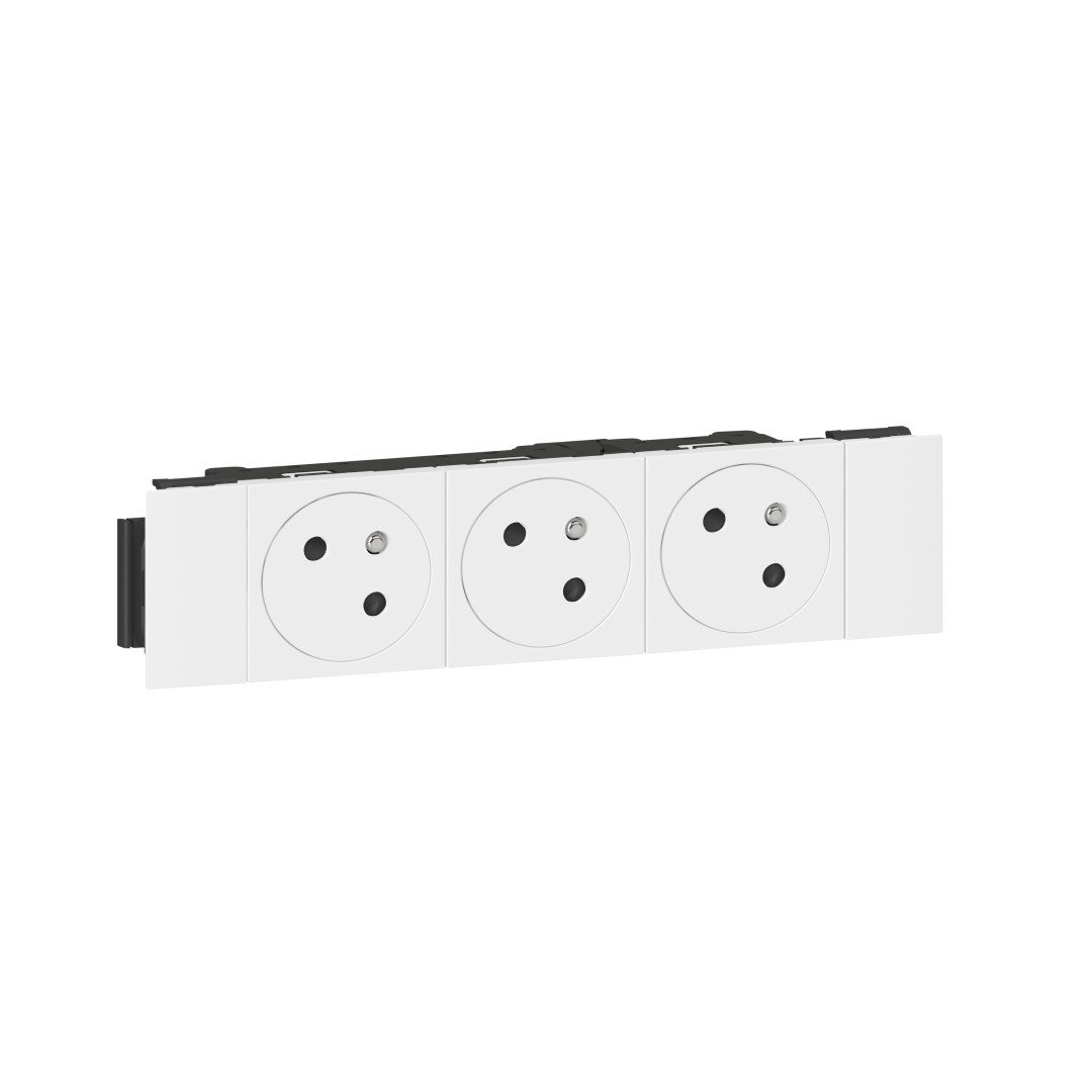 Legrand 077103L 3 Gang Plug Socket, 16A, Type F, White - WOW Electricals