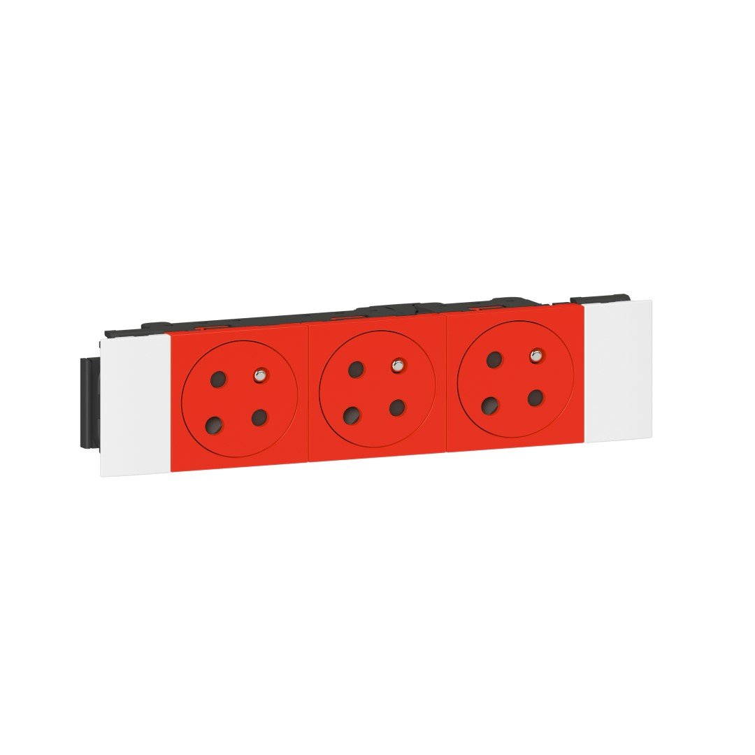 Legrand 077123L 16A, Indoor Use 3 Gang Plug Socket, Red - WOW Electricals